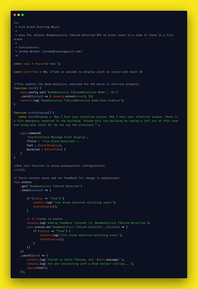 Cisco RoomOS Fire Alarm Detection